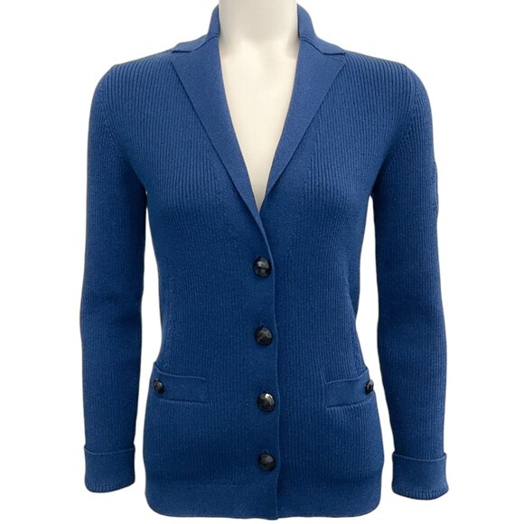 CHANEL | Sweaters | Chanel Cobalt Blue Ribbed Cardigan Sweater | Poshmark